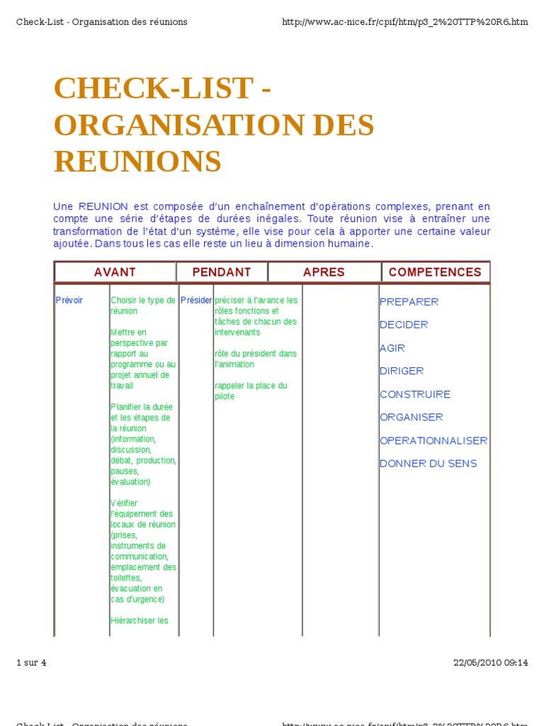 Check List Reunion | PDF | Compétence (Ressources humaines) | Informations