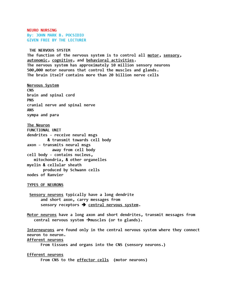 Nursing Teaching Handouts