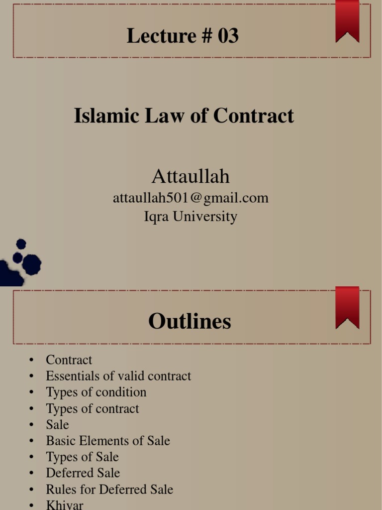 Lec 03 - Islamic Law of Contract | PDF | Financial Transaction | Offer ...
