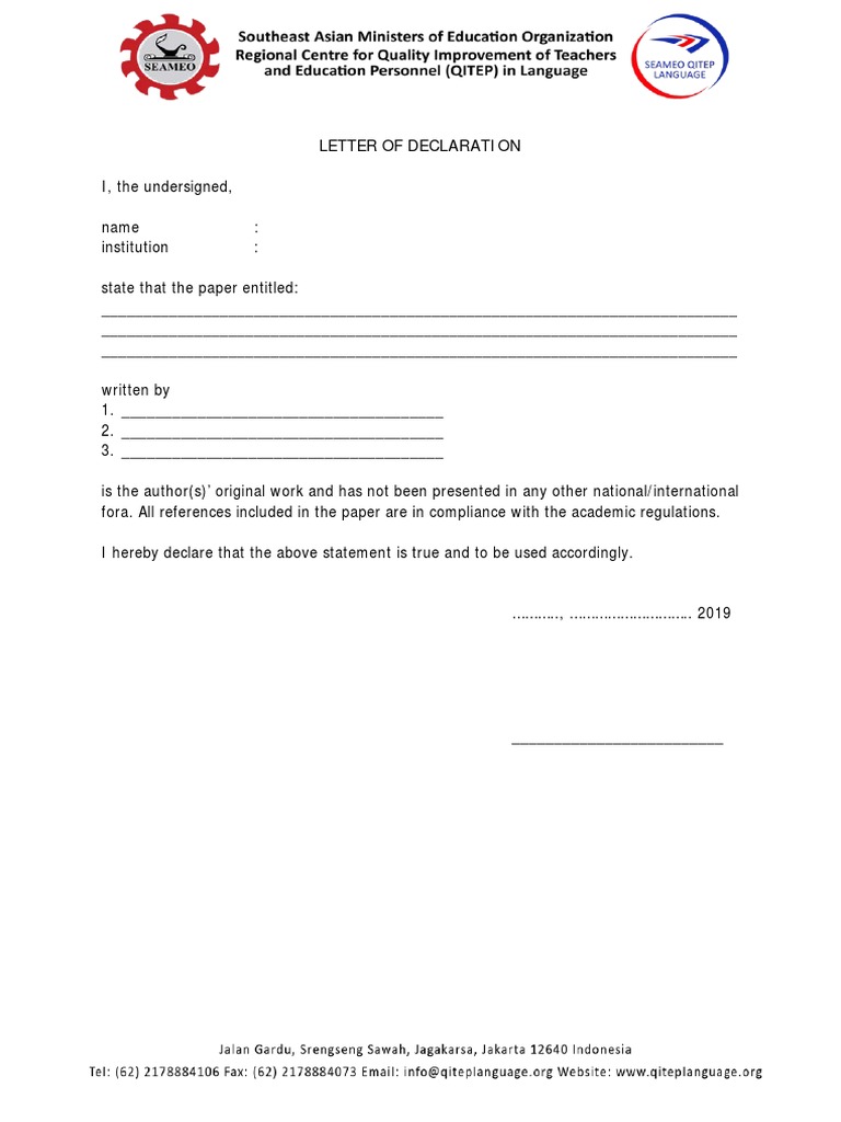 Letter of Declaration 1 (Paper Originality) | PDF