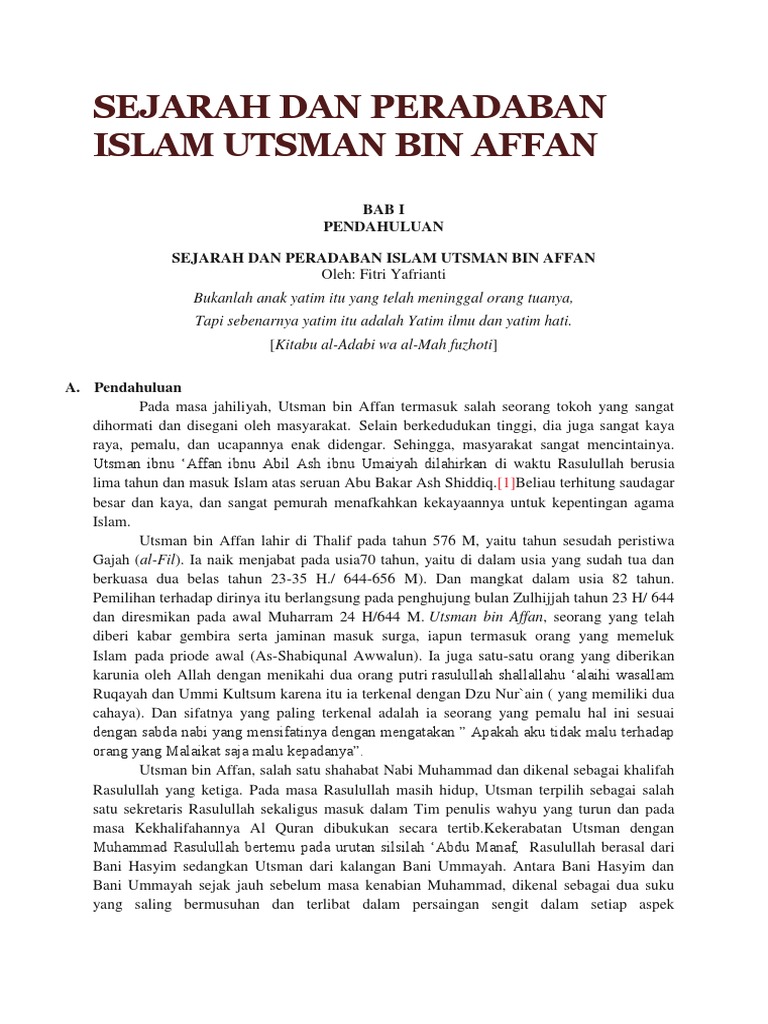 Sejarah Dan Peradaban Islam Utsman Bin Affan | PDF