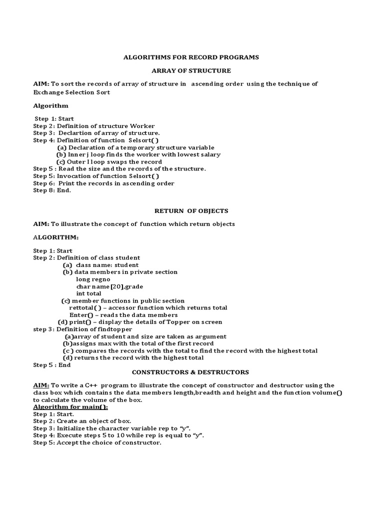 Algorithms For Record Programs | PDF | Array Data Structure ...
