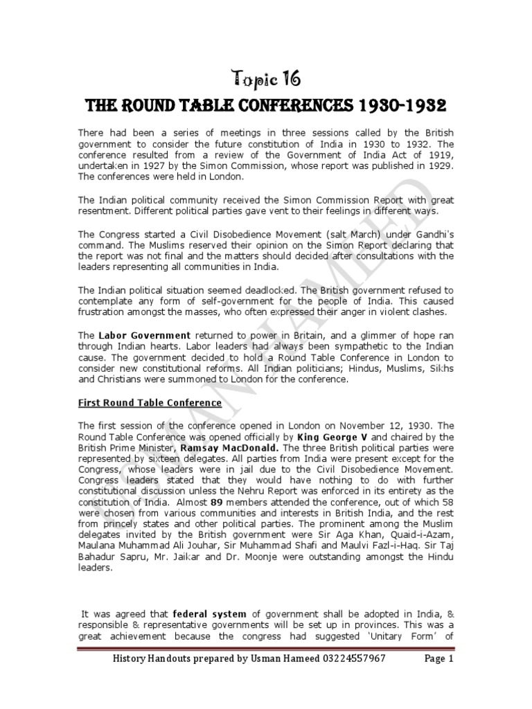 Overview of Round Table Conferences 1930-32 | PDF | Politics Of India ...