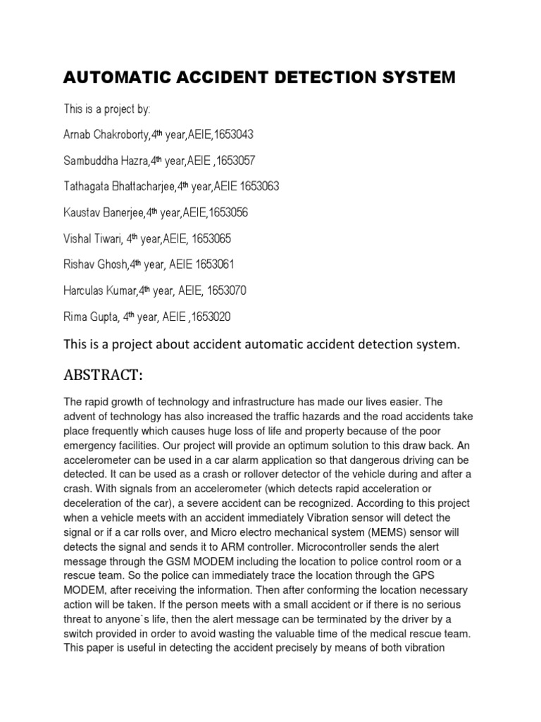 Automatic Accident Detection System Download Free Pdf General