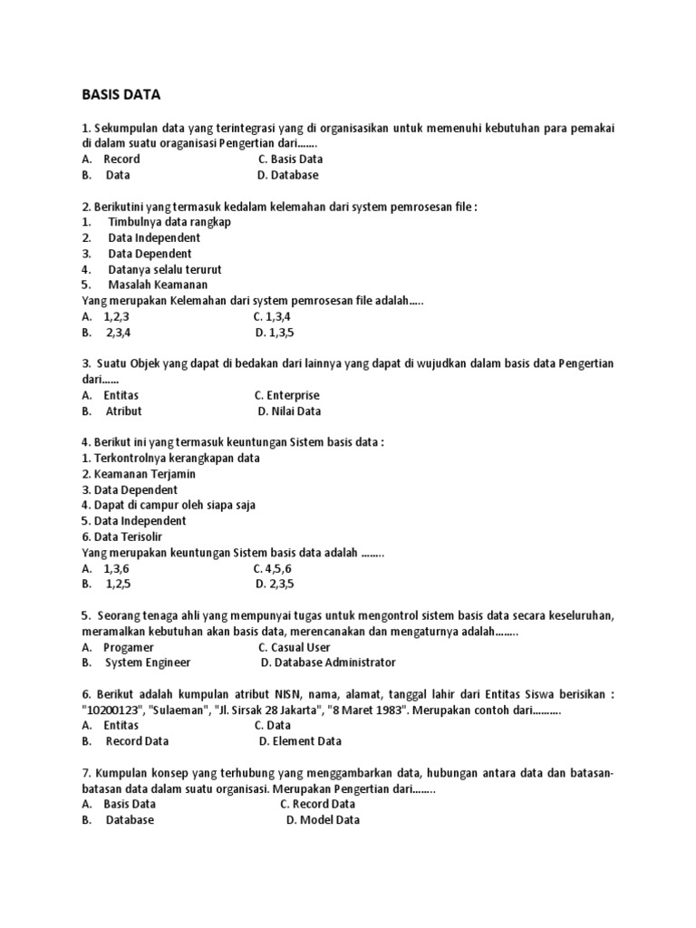 Kuis dan Konsep Dasar Basis Data | PDF