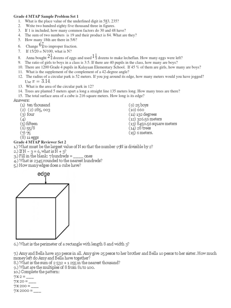 Grade 4 MTAP Reviewer | PDF | Fraction (Mathematics) | Area