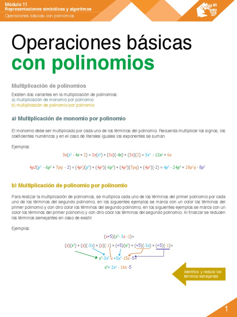 Operaciones Con Polinomios | PDF | Multiplicación | Números