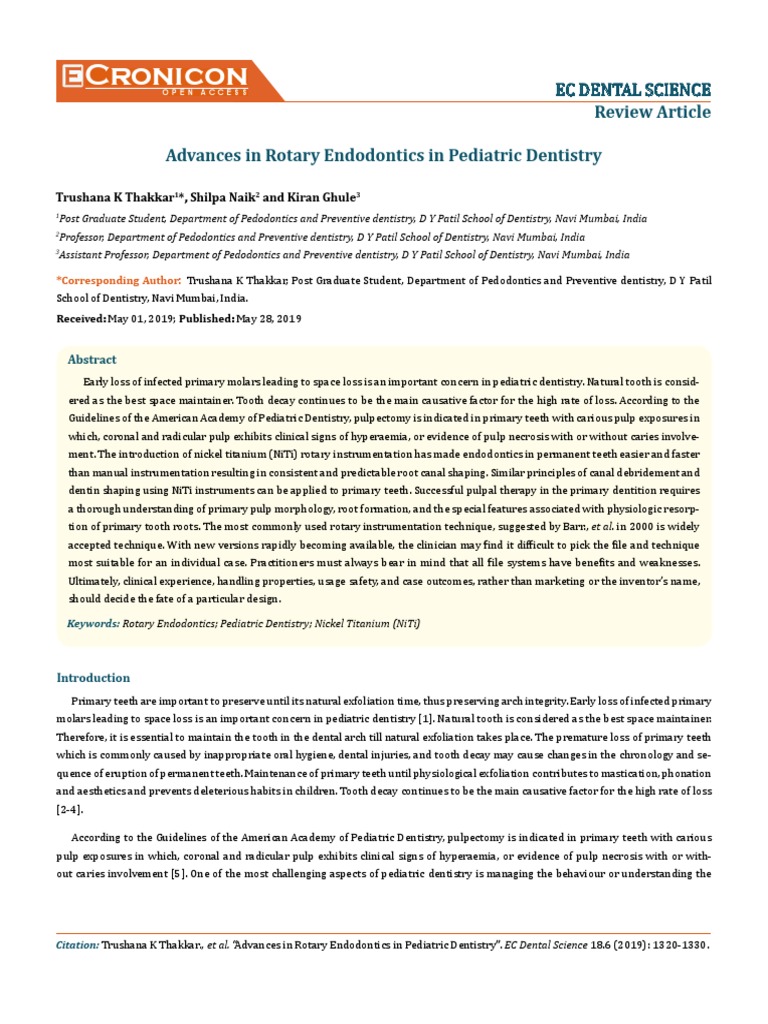 Advances in Rotary Pediatric Endodontics | PDF | Human Tooth | Dentistry