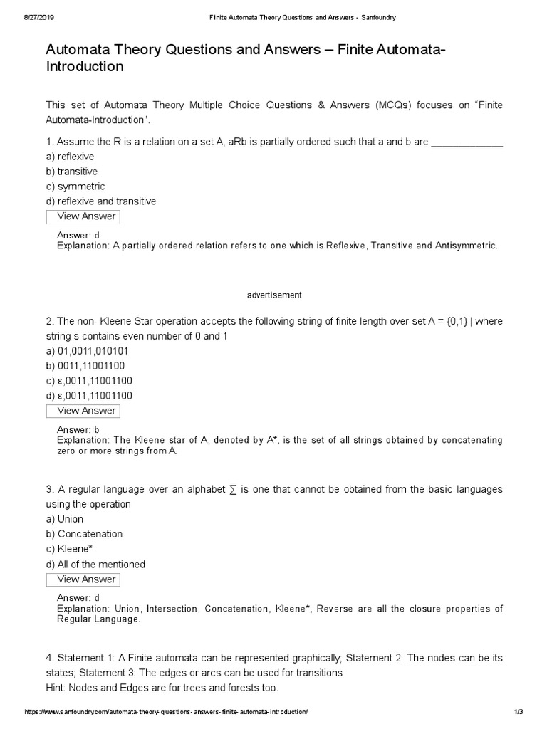 MCQ Automata Unit-1 | PDF | Automata Theory | Theory Of Computation MCQ Automata Unit-1 | PDF | Automata Theory | Theory Of Computation