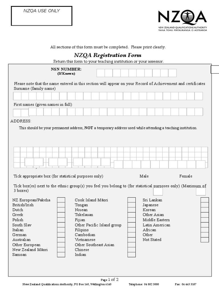 NZQA Registration Form | PDF | New Zealand | Ethnicity