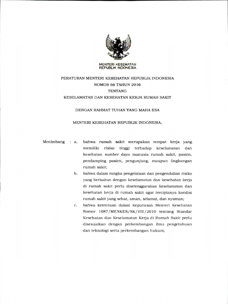 Permenkes - No.66 TH 2016 k3 Rs | PDF