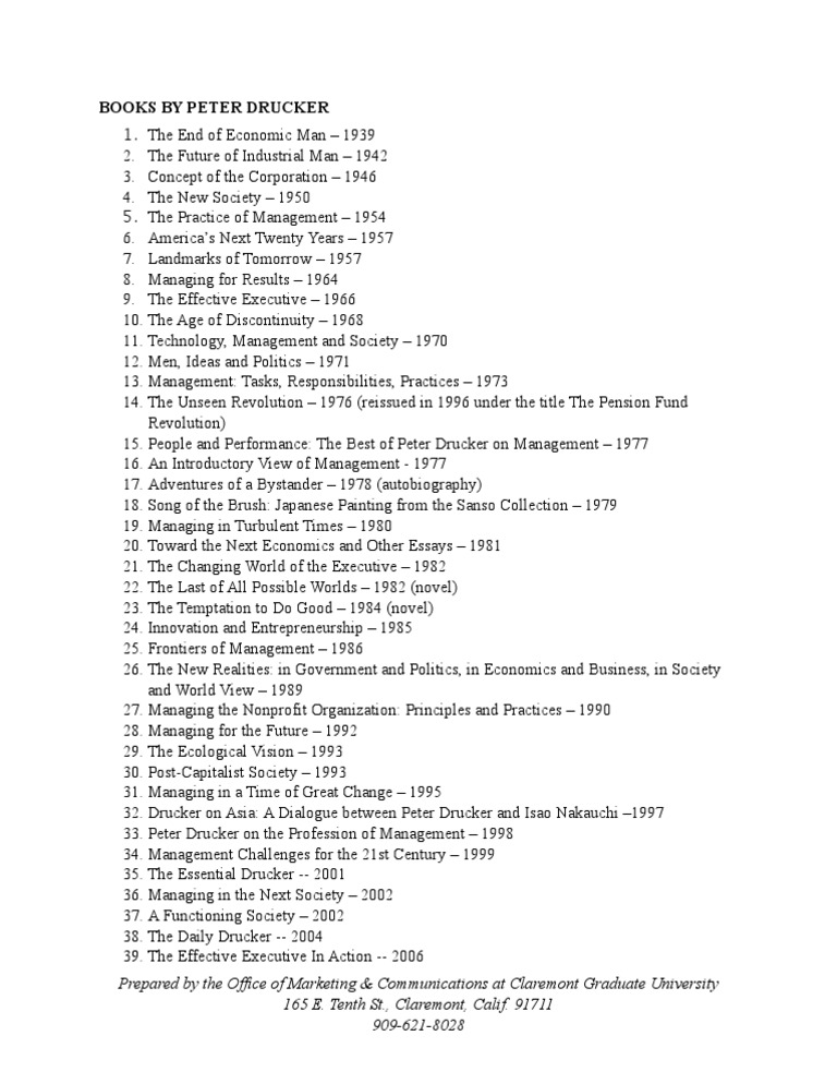Peter Drucker: Complete Book List | PDF
