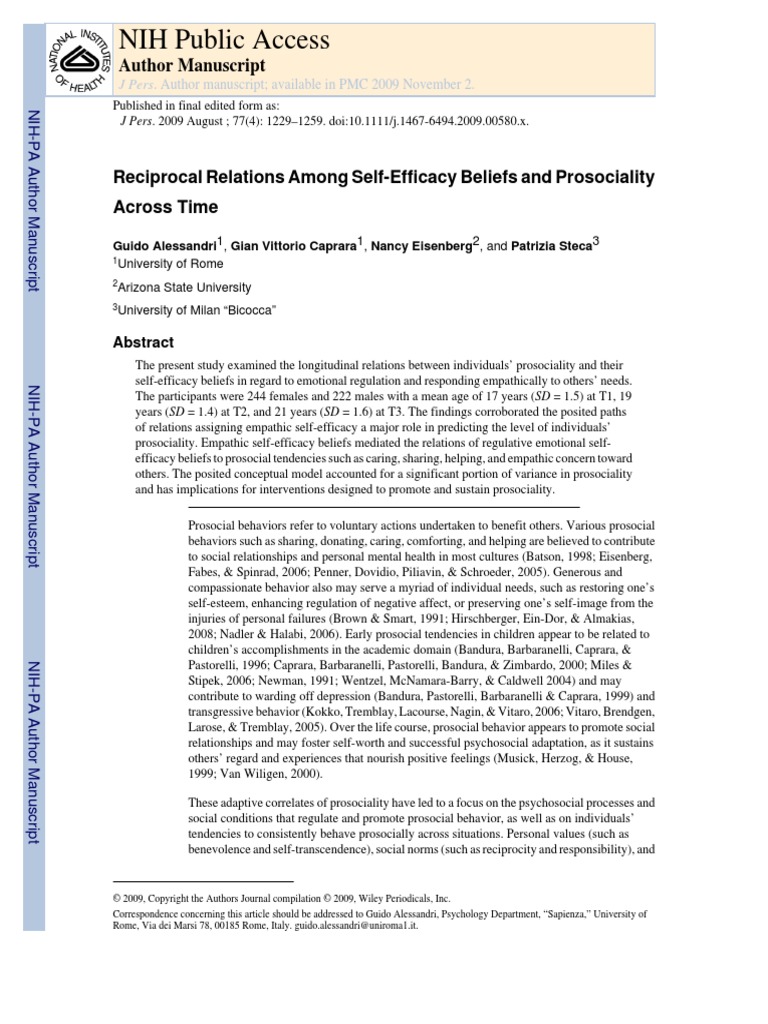 Reciprocal Relations Among Self-Efficacy Beliefs and Prosociality ...