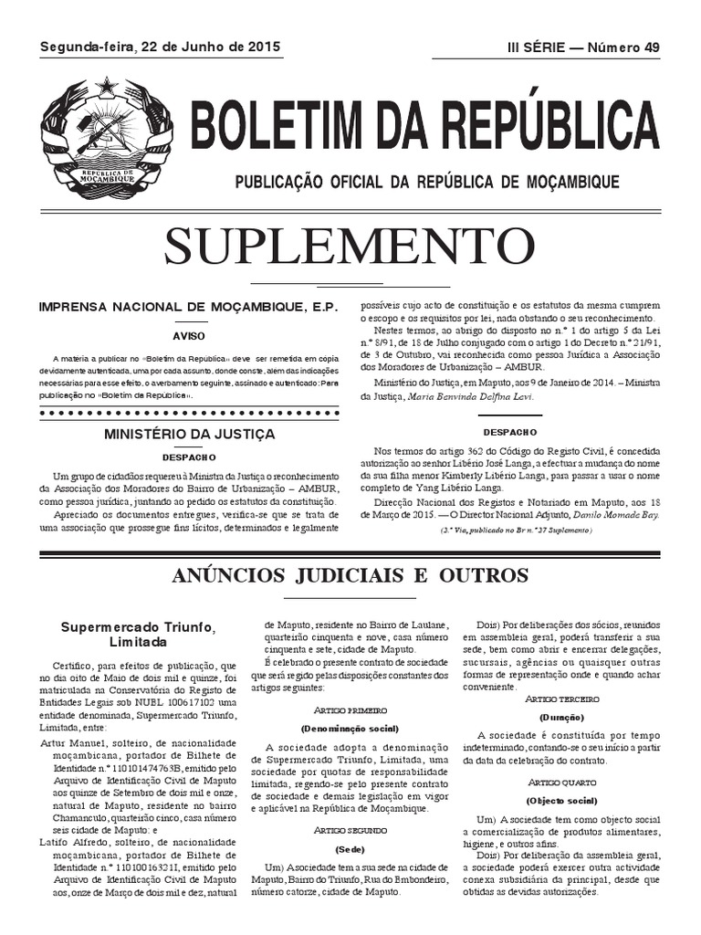 Boletim Da Republica de Mocambique | PDF | Balancete | Cidade