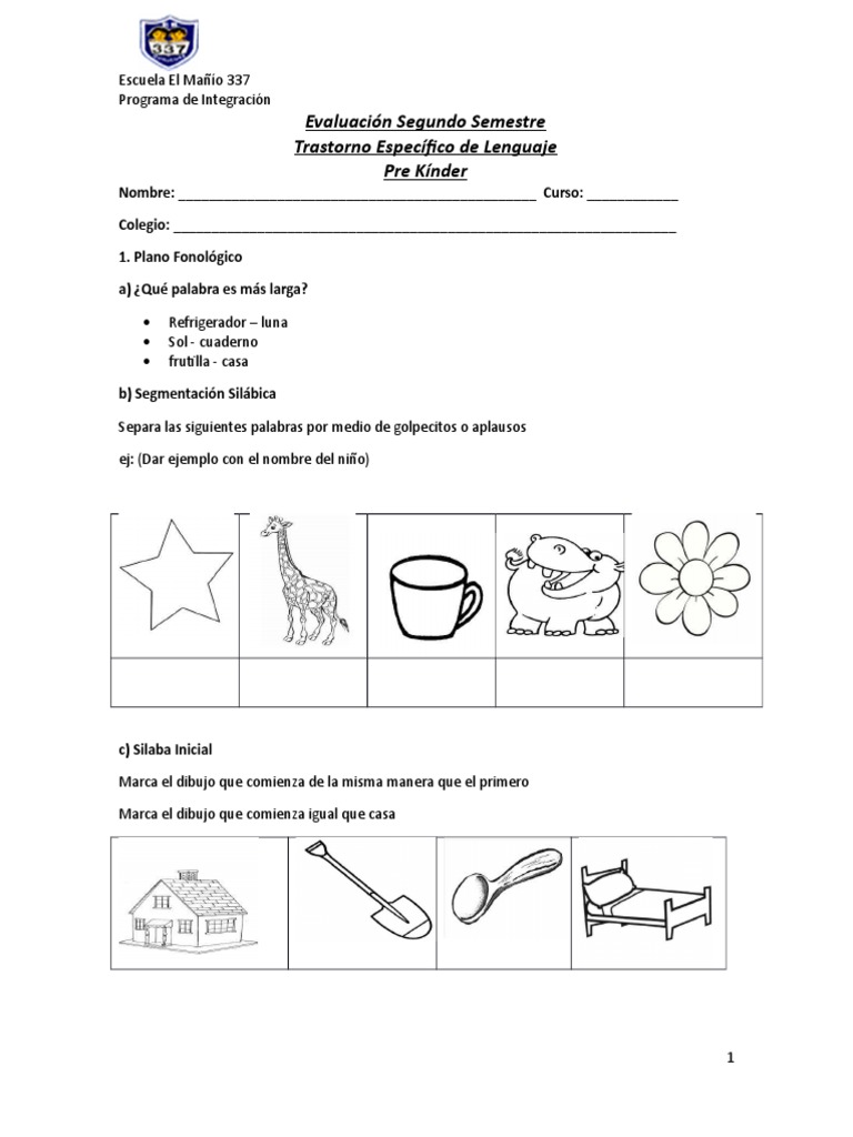 Evaluación de Lenguaje Pre Kínder | PDF | Semiótica | Lingüística