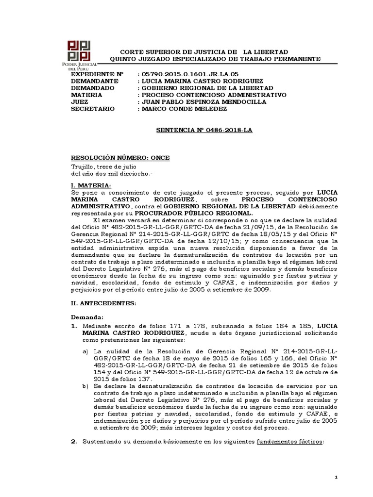 Sentencia Laboral | PDF | Derecho laboral | Caso de ley