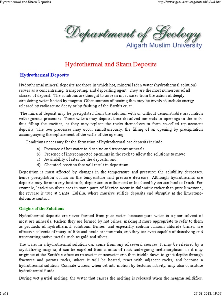Hydrothermal and Skarn Deposits Overview | PDF | Chemistry | Materials