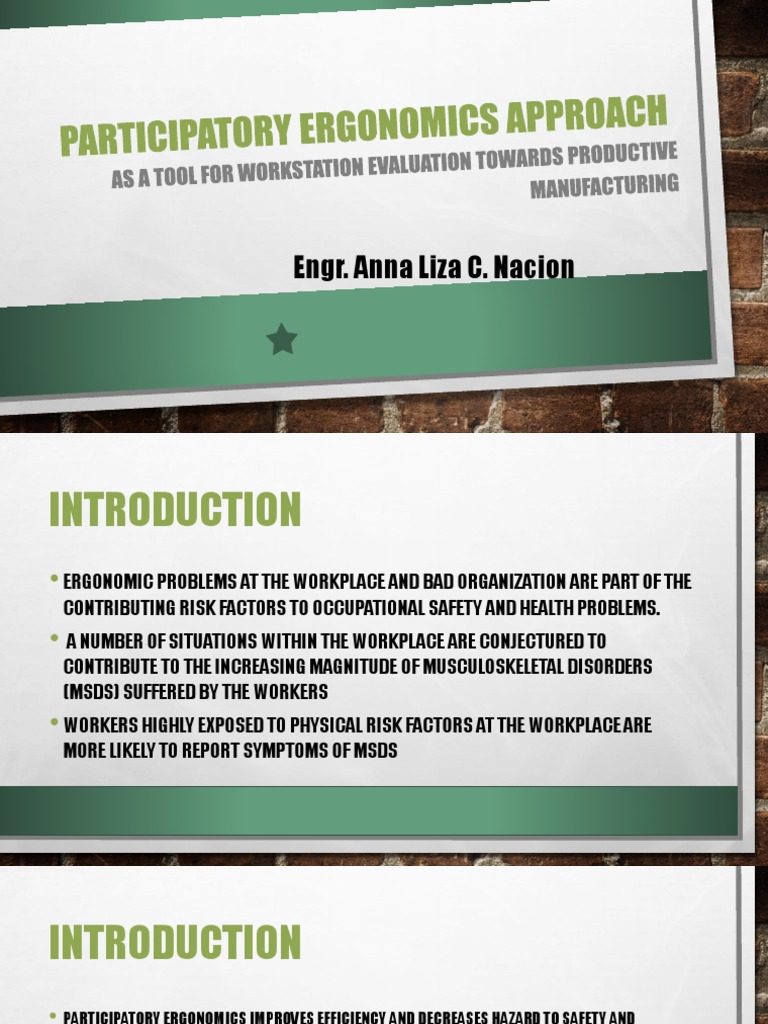 Participatory Ergonomics Approach - Prof Nacion | PDF | Human Factors ...