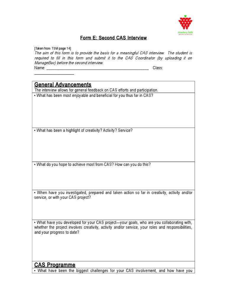 Form E - Second CAS Interview | PDF | Creativity | Teaching