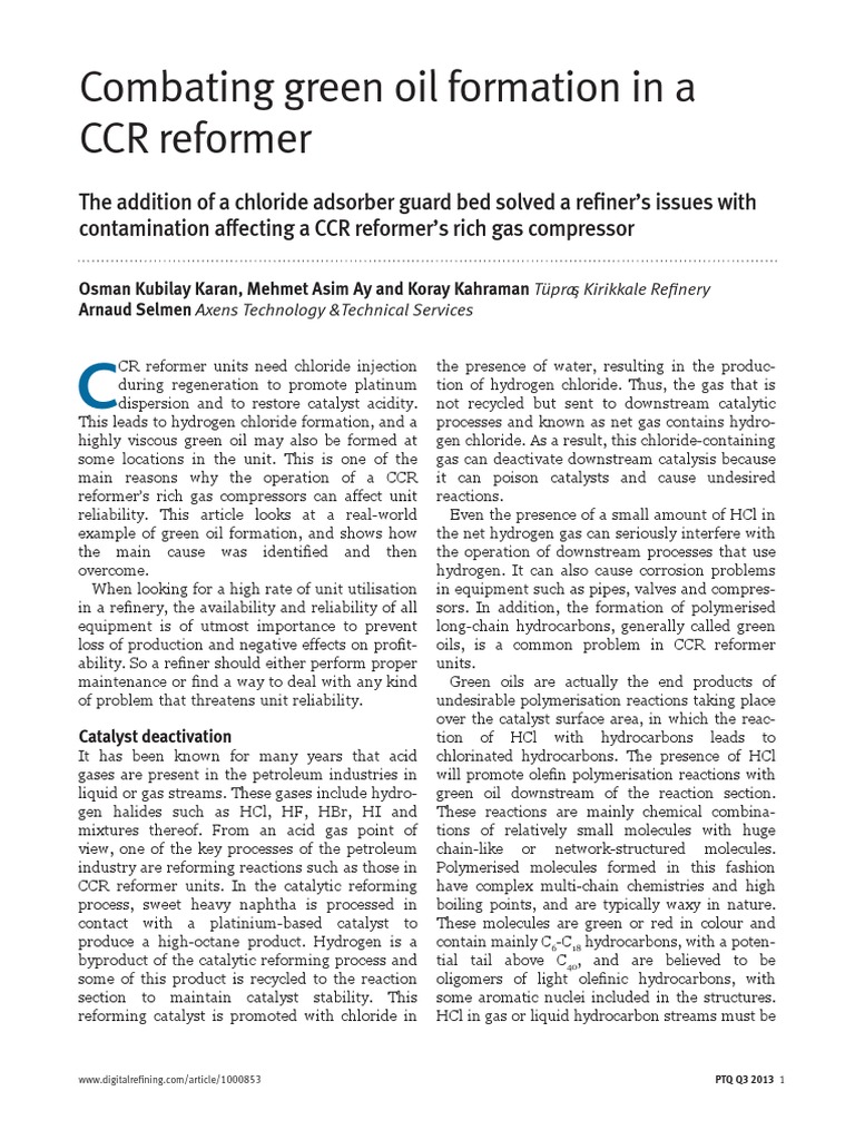 Overcoming Green Oil Formation and Ensuring Reliability in a CCR ...