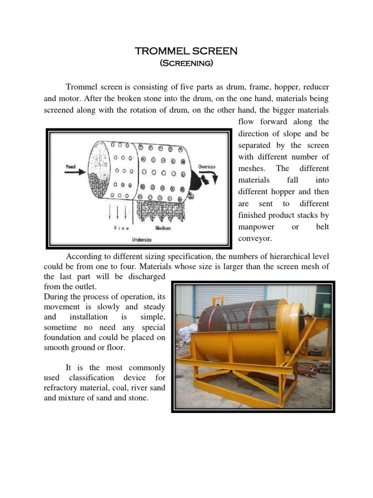 Trommel Screen: A Simple Yet Effective Screening Machine | PDF
