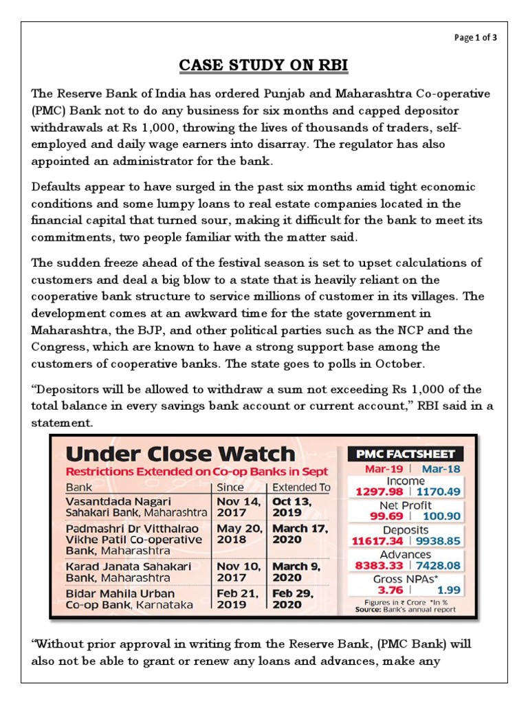 PMC Bank Case Study: RBI Intervention | PDF | Reserve Bank Of India ...