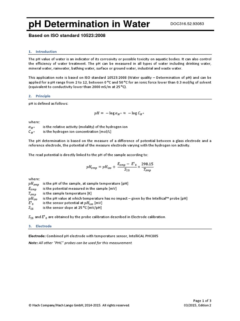 PH Determination in Water Based On ISO Standard 10523 PDF | PDF | Ph ...