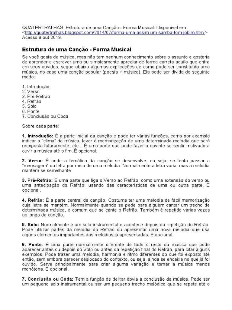 Estrutura de Uma Canção - Forma Musical | PDF | Formas musicais | Músicas