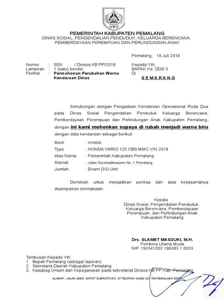 Surat Permohonan Plat Merah | PDF