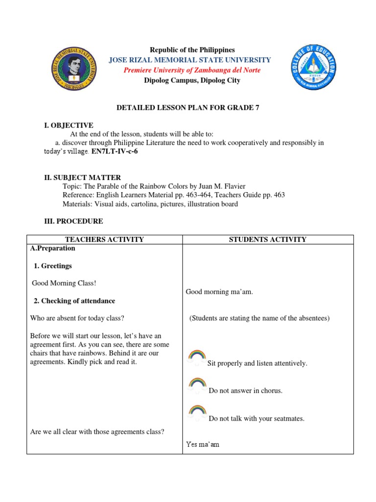 The Parable of Rainbow Colors - Actual 17 | PDF | Lesson Plan | Cognition
