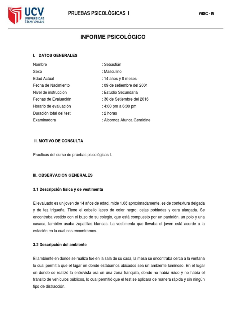 Informe de Wisc | PDF | Cociente de inteligencia | Inteligencia