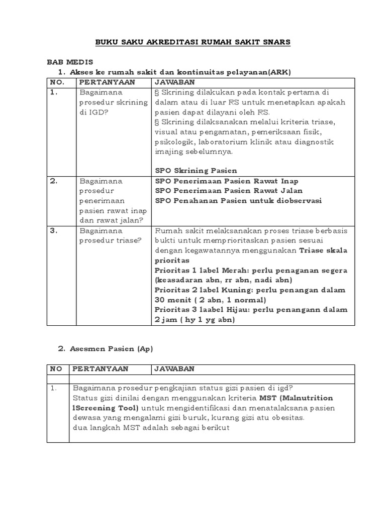Buku Saku Akreditasi Rumah Sakit Snars | PDF