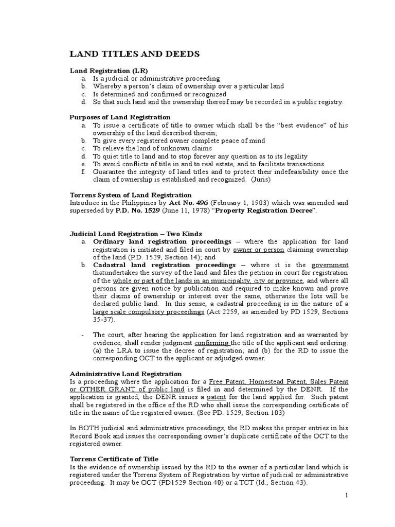 Land, Titles, and Deeds | PDF | Real Property | Civil Law (Legal System)