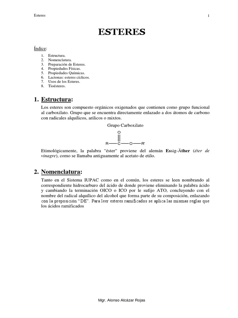Estructura y Usos de Ésteres | PDF | Ester | Acetato