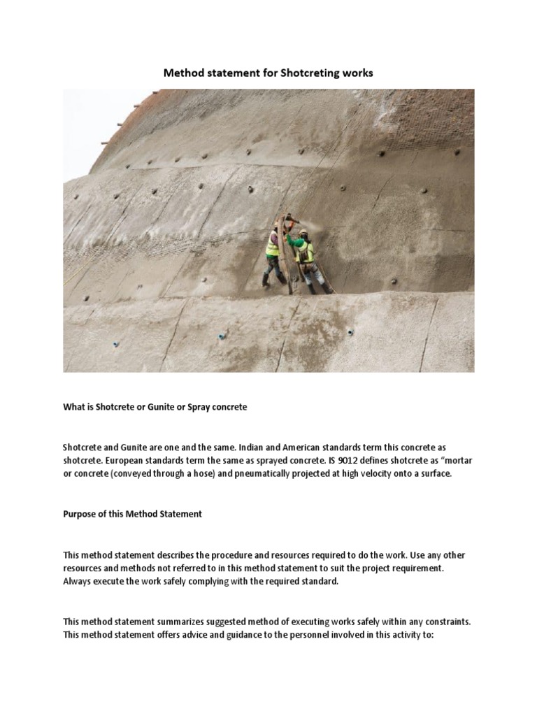 Method Statement For Shotcreting Works | Download Free PDF | Concrete | Building Engineering