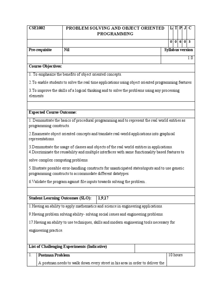 Cse1002 Problem Solving and Object Oriented Programming Lo 1.0 37 Cse1002 | PDF | Dna | Object ...