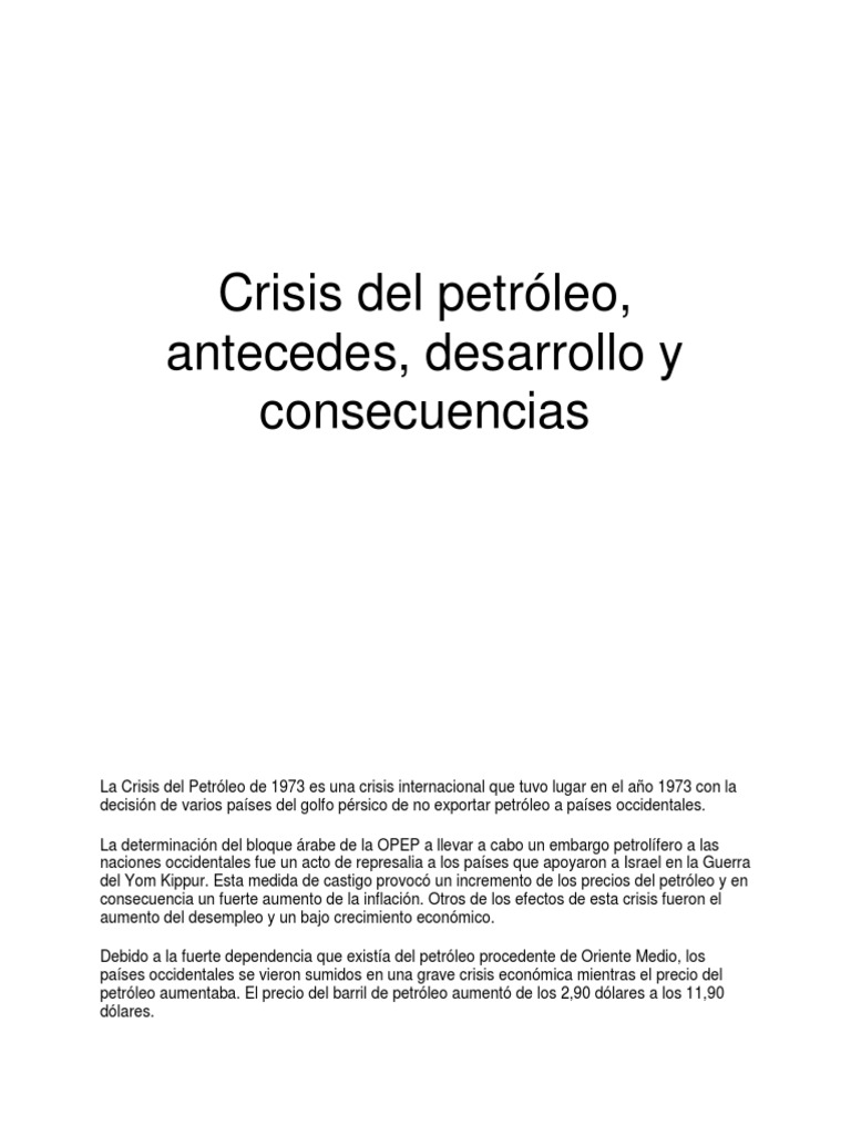 Crisis del Petróleo de 1973: Causas y Efectos | PDF | Crisis petrolera ...