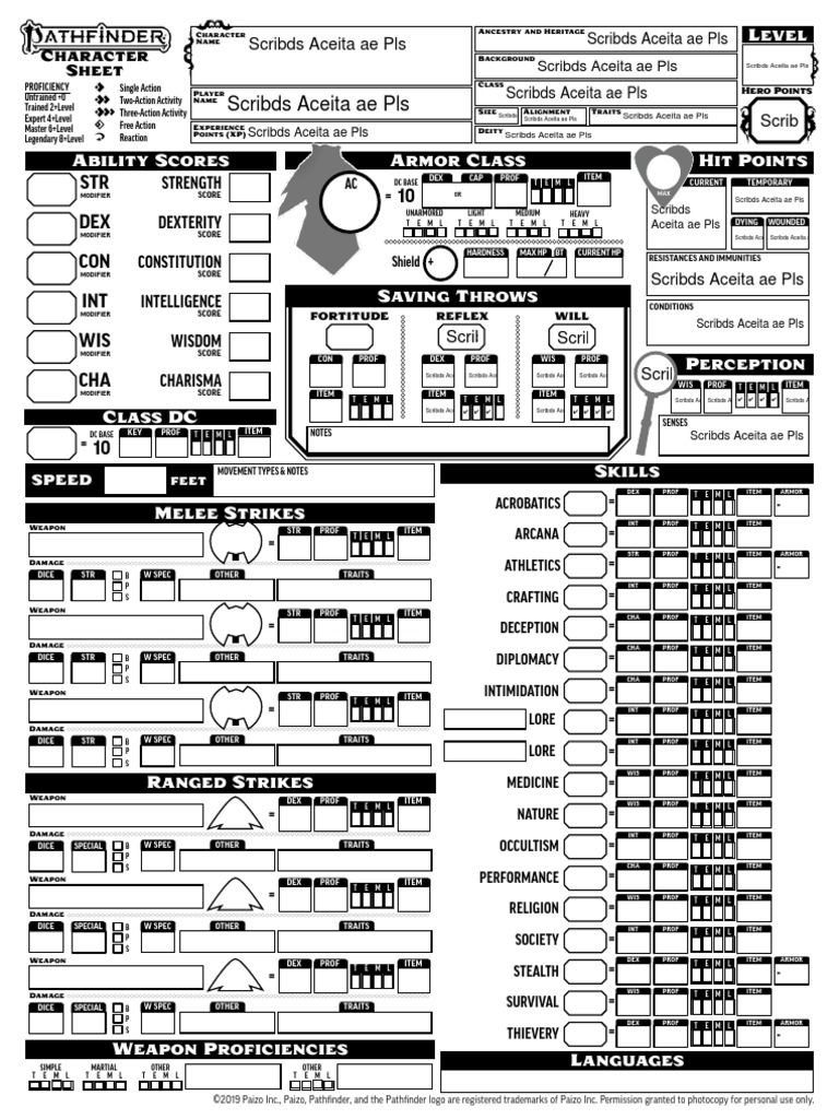 Ficha Pathfinder 2e | PDF | Tabletop Games | Leisure Activities