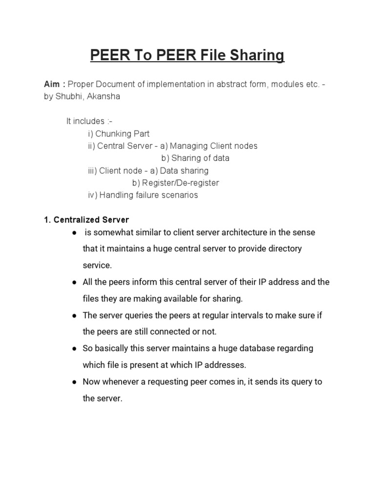 Peer-to-peer file sharing network overview | PDF | Peer To Peer ...