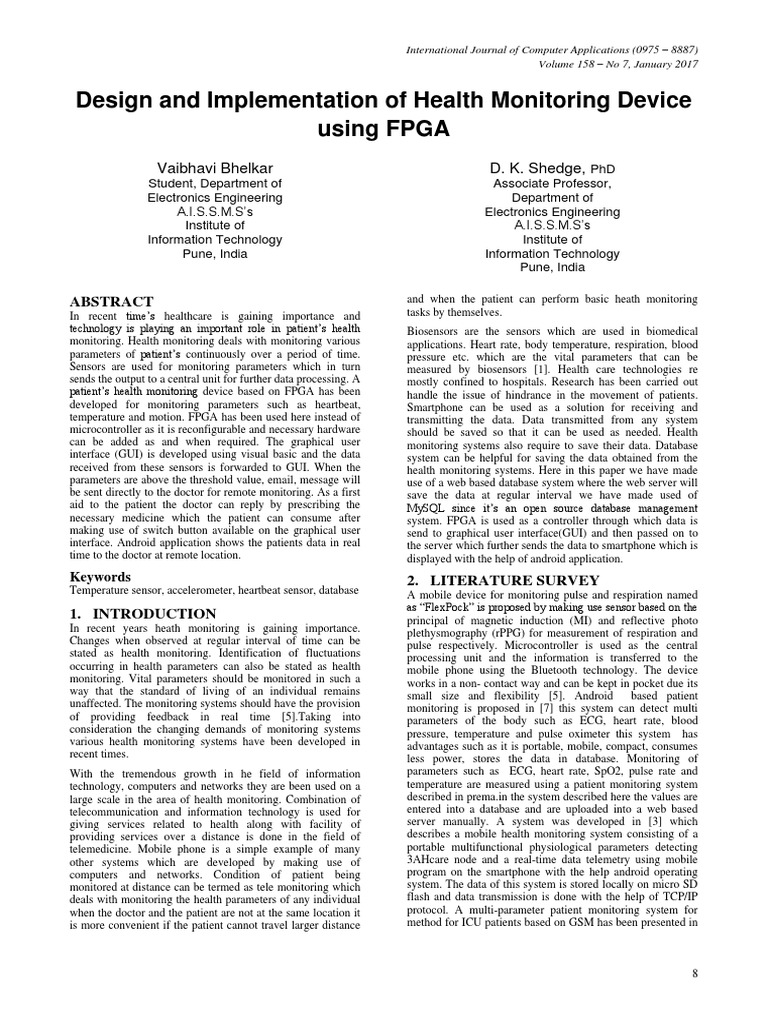 Health Care Monitoring Using FPGA Interface | PDF | Monitoring (Medicine) | Sensor