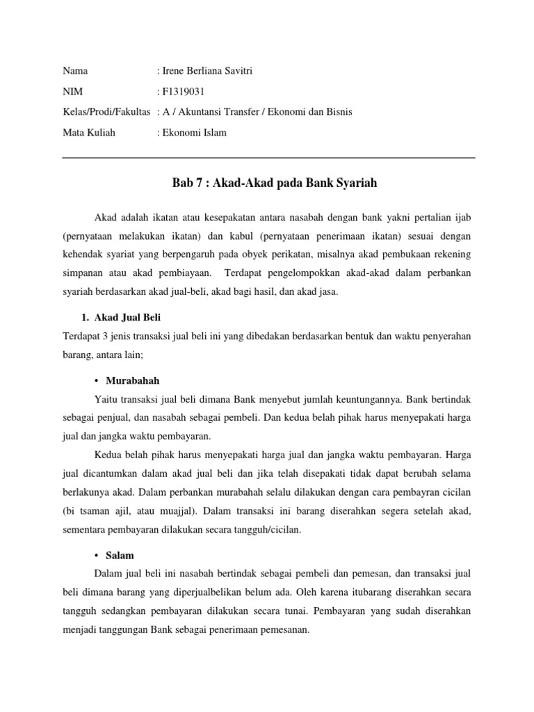 Bab 7 Akad-Akad Pada Bank Syariah | PDF