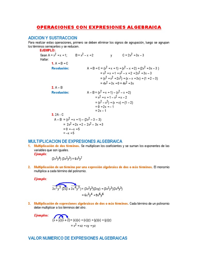 Operaciones Con Expresiones Algebraica | PDF | Multiplicación ...