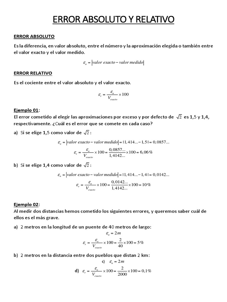 Error Absoluto y Relativo | PDF | Observación científica | Cantidades ...