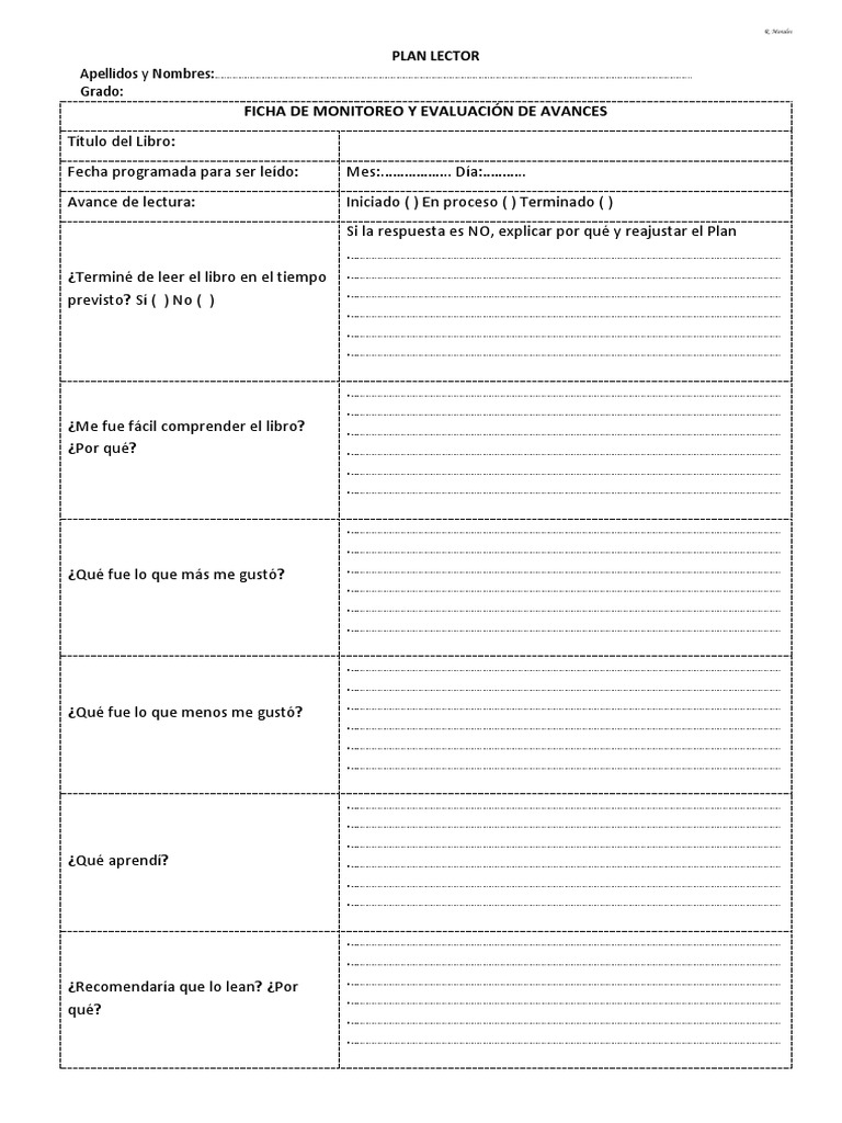 Ficha para Evaluar PLAN LECTOR | PDF
