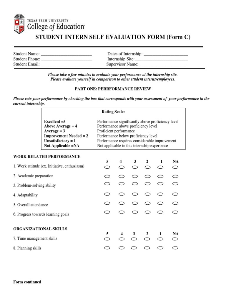 Student Self Evaluation Form | PDF | Internship | Job Hunting
