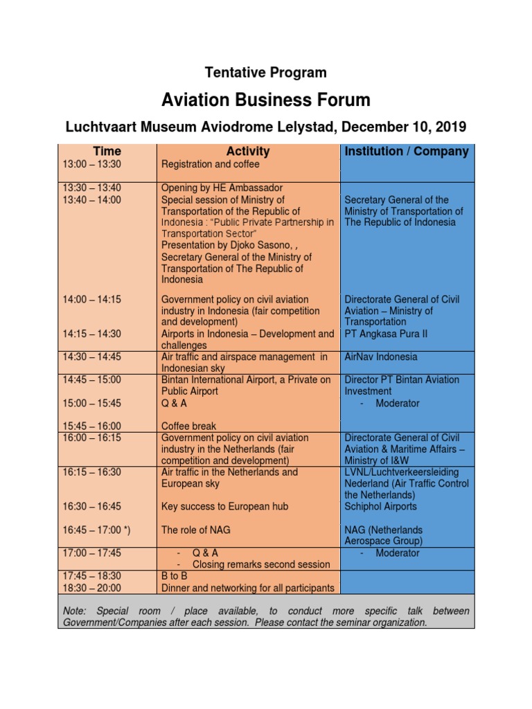 Contoh Itinerary Acara-Tentative Program Transport Business Forum NL ...
