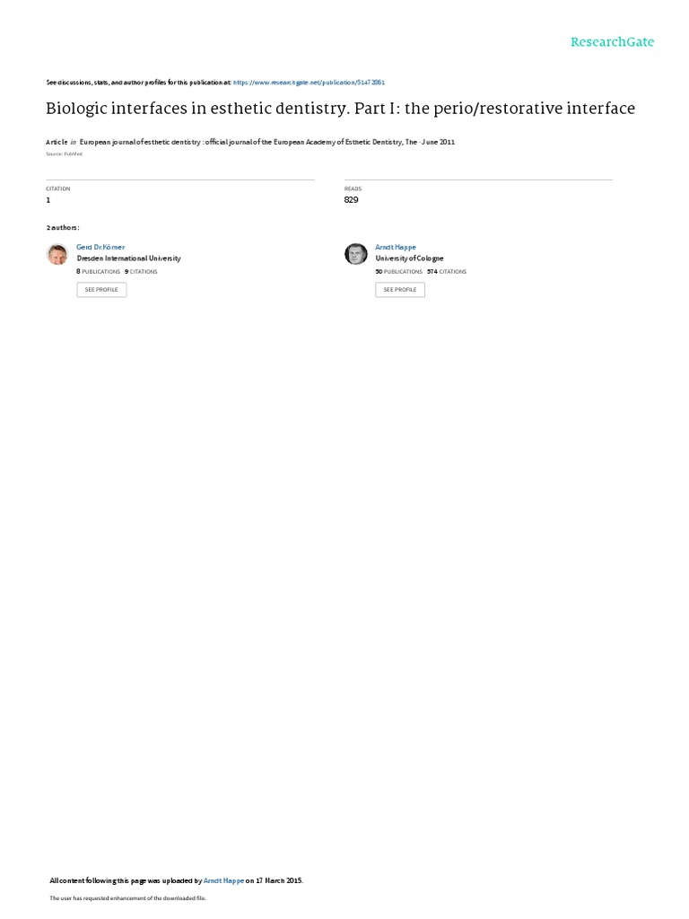 Biologic Interfaces in Esthetic Dentistry. Part I: The Perio ...