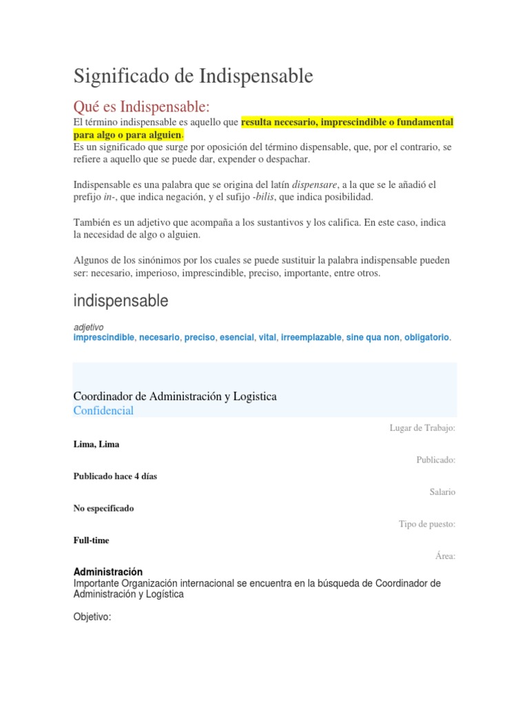 Significado de Indispensable | PDF | Logística | Análisis de Riesgo y ...