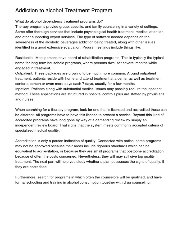 Addiction To Alcohol Treatment Program | PDF