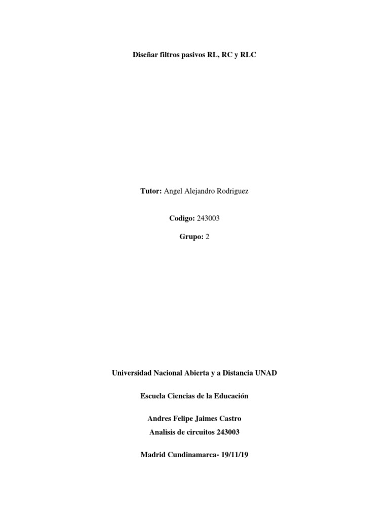 Diseñar Filtros Pasivos RL | PDF | Filtro electronico | Impedancia ...